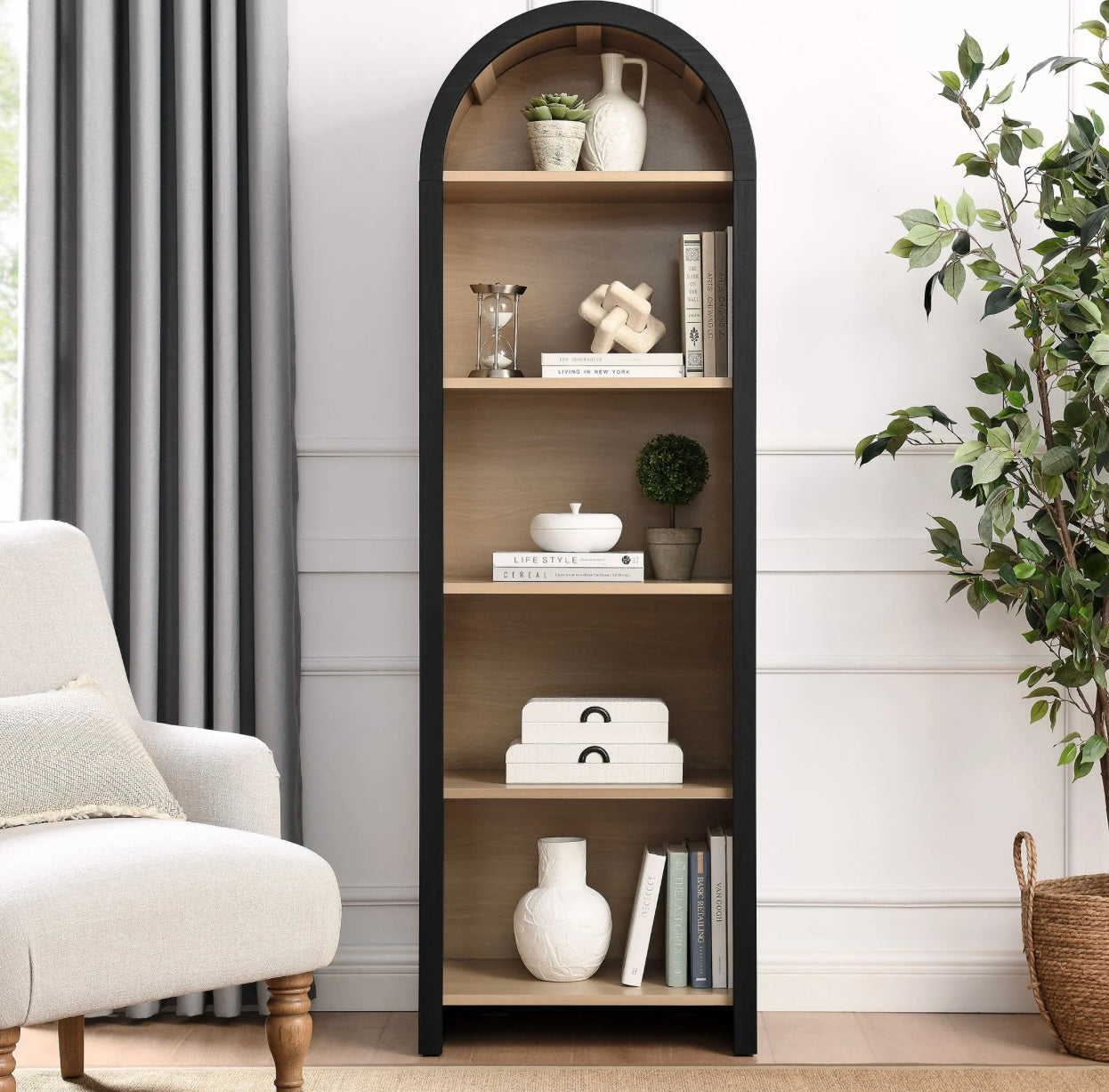 Evie Arched Narrow Bookcase Display Cabinet in Black – Aranccia Life ...